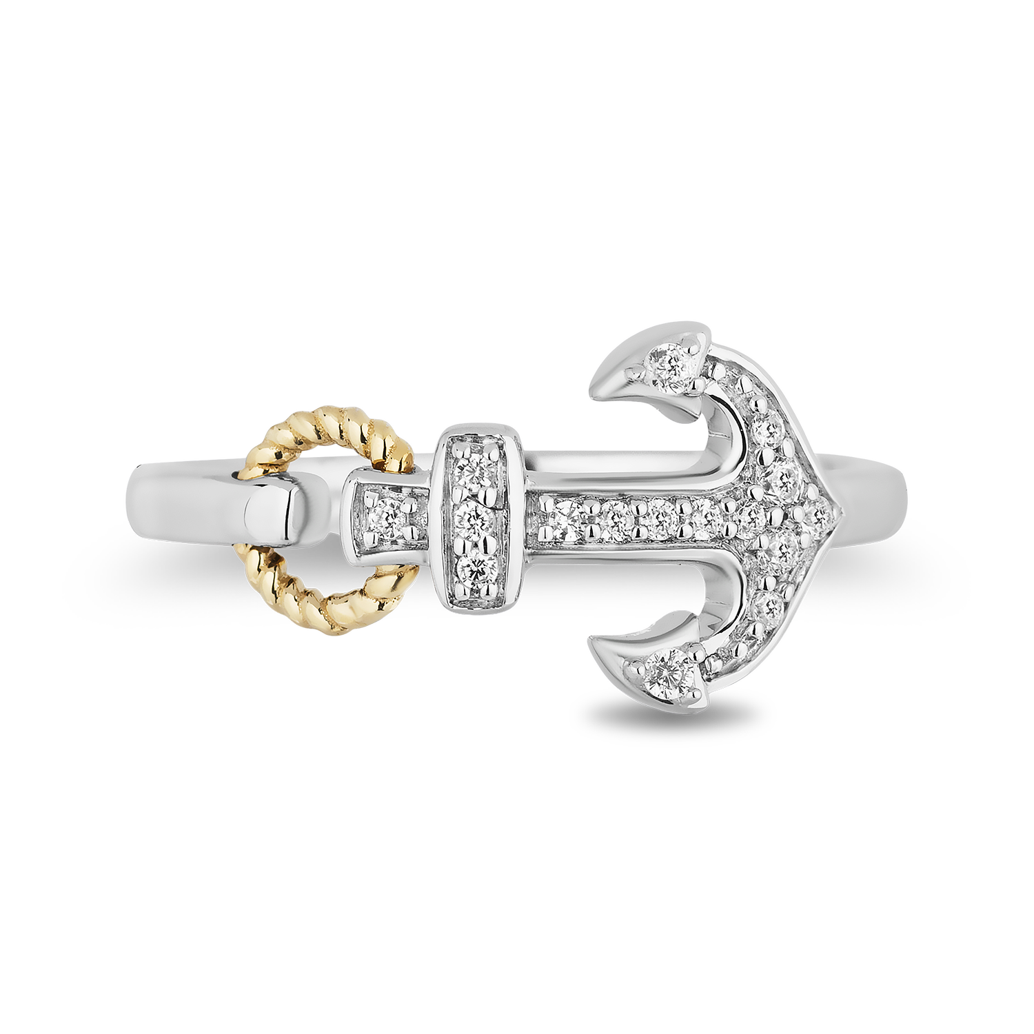 Hallmark Fine Jewelry Anchor Ring in Sterling Silver and 14K Yellow Go